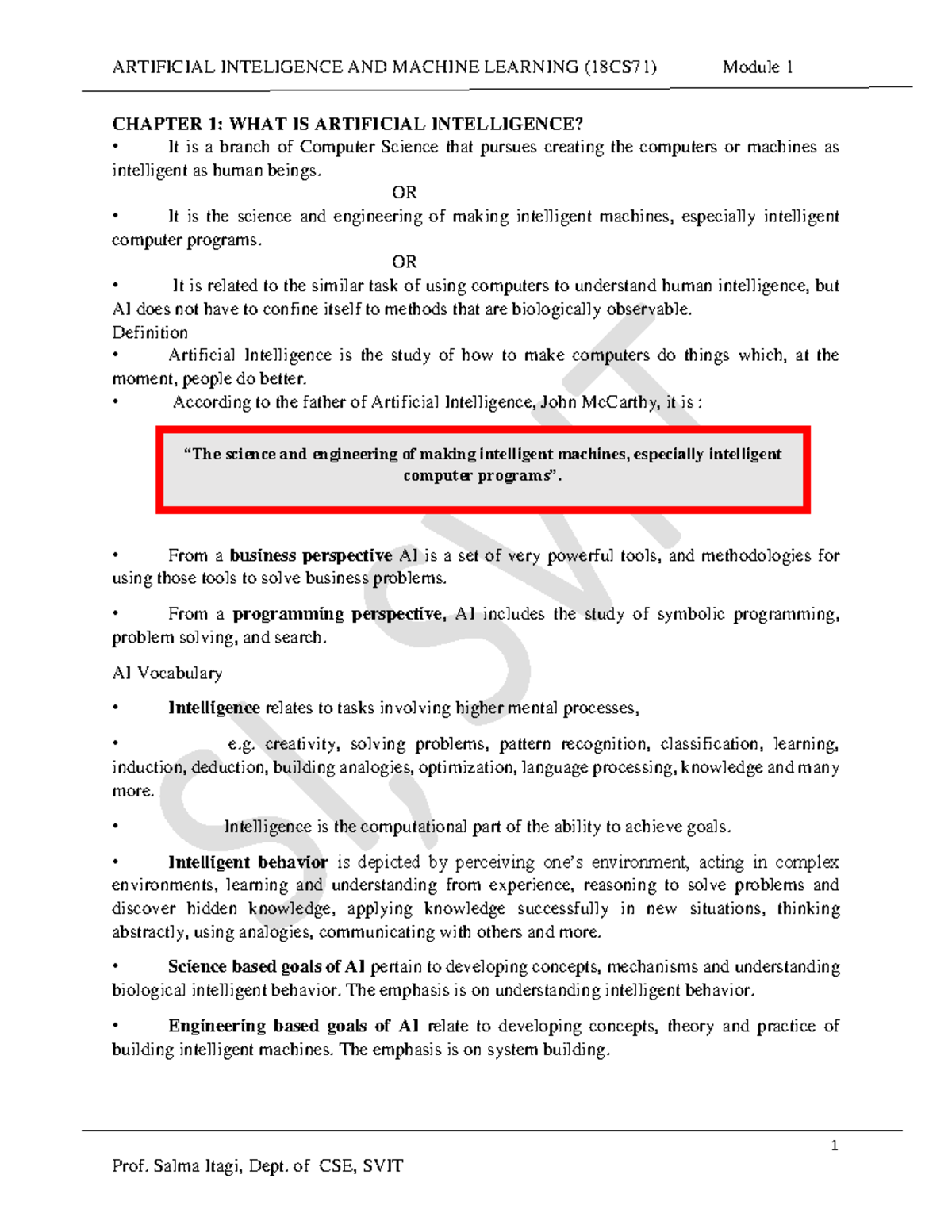Module 1 Big Data Analytics 1 Chapter 1 What Is Artificial Intelligence It Is A Branch Of