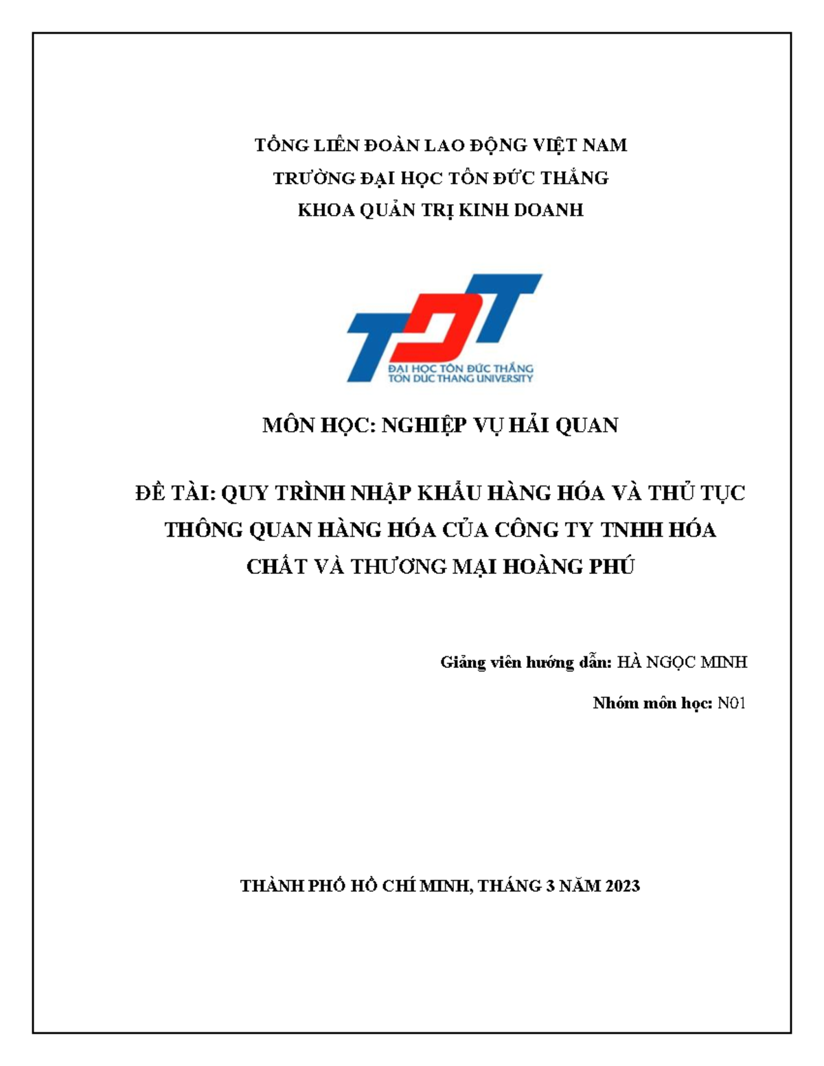 QUY Trình NHẬP KHẨU CỦA CÔNG TY THƯƠNG MẠI Hoàng PHÚ SỐ HỢP ĐỒNG 20 ...