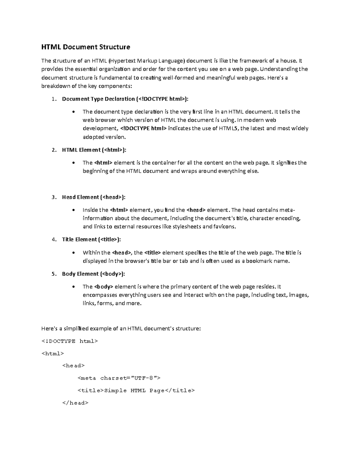 HTML Document Structure - It provides the essential organization and ...