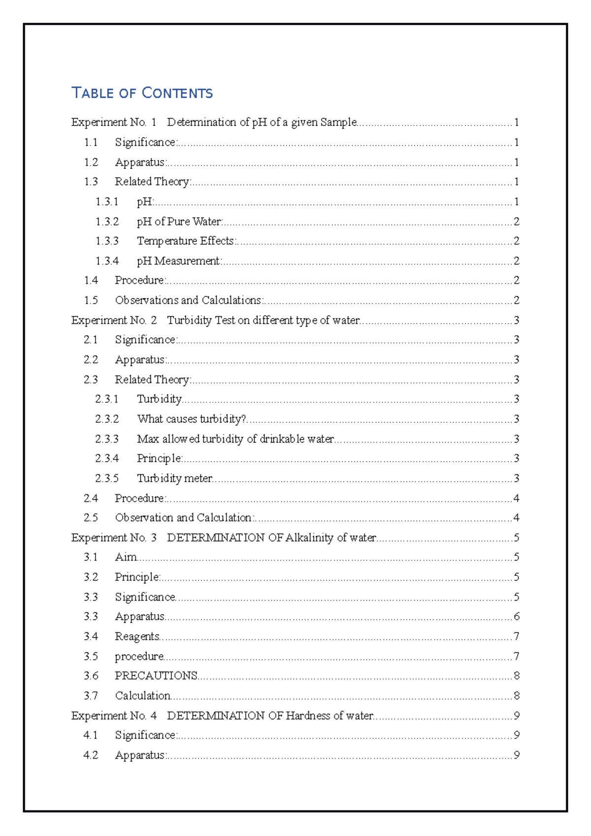 Environmental Engineering Lab Manual - TABLE OF CONTENTS Experiment No ...