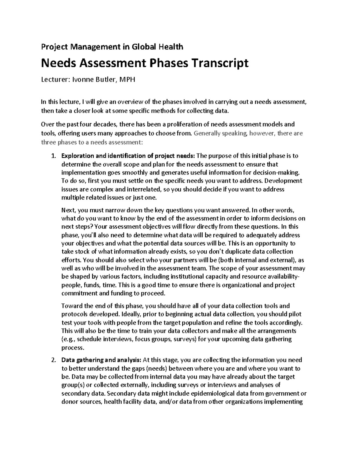 3. Needs Assessment Phases - Project Management in Global Health Needs ...