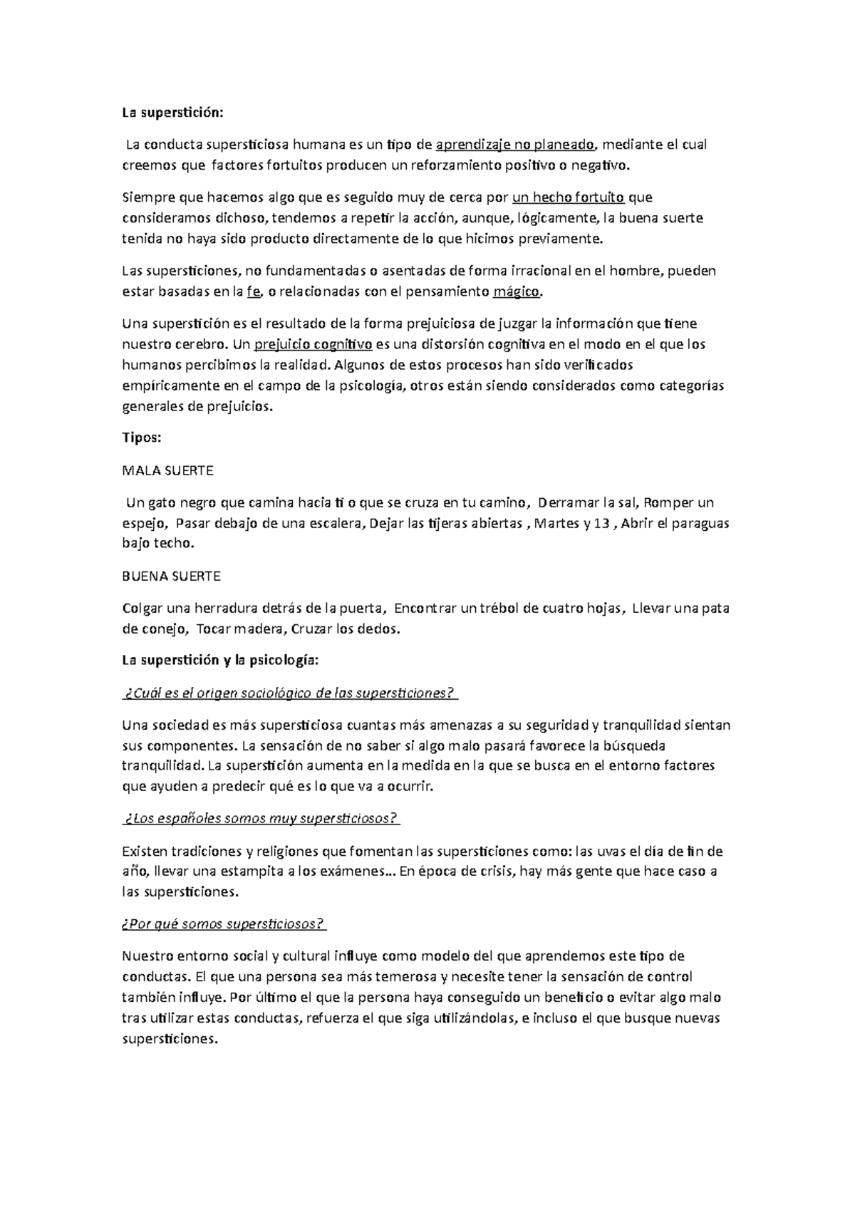 La superstición - La La conducta supersticiosa humana es un tipo de ...
