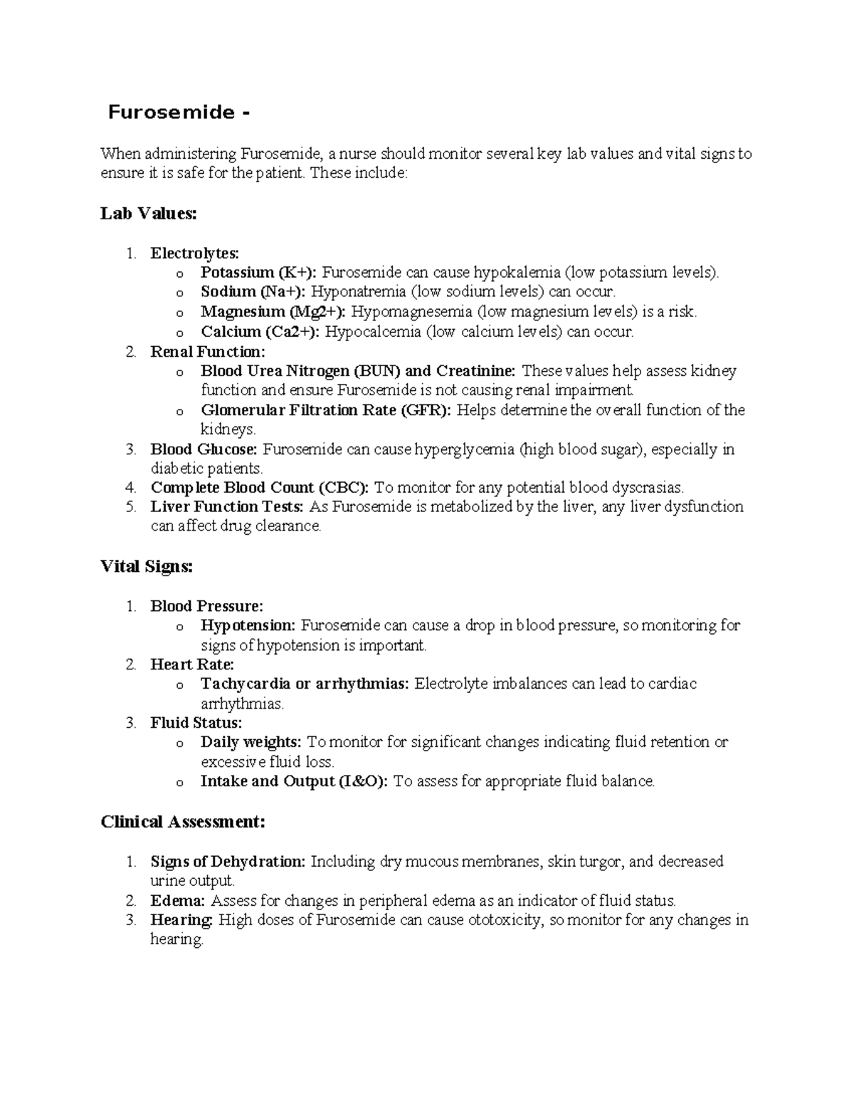 Furosemide - Summary Fundamental Concepts And Skills For Nursing ...