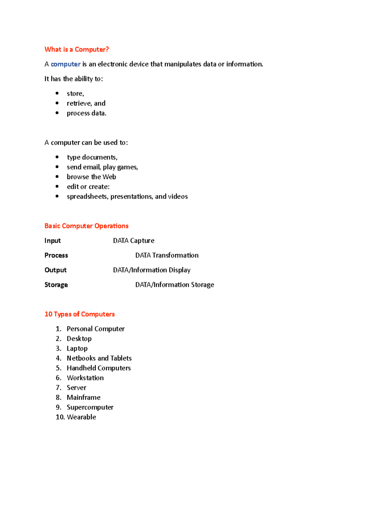 Information and technology - What is a Computer? A computer is an ...