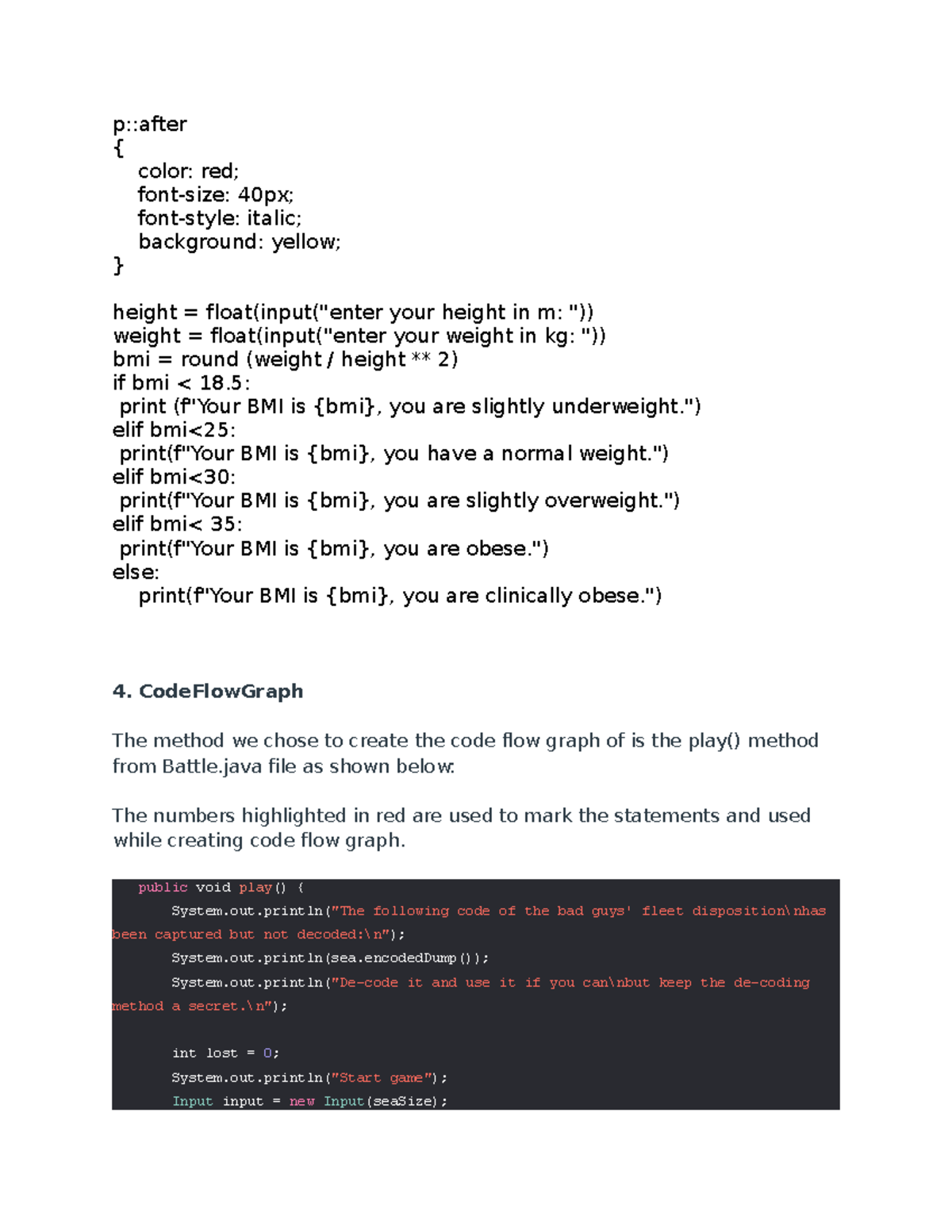 Code - assignment - p::after { color: red; font-size: 40px; font-style ...