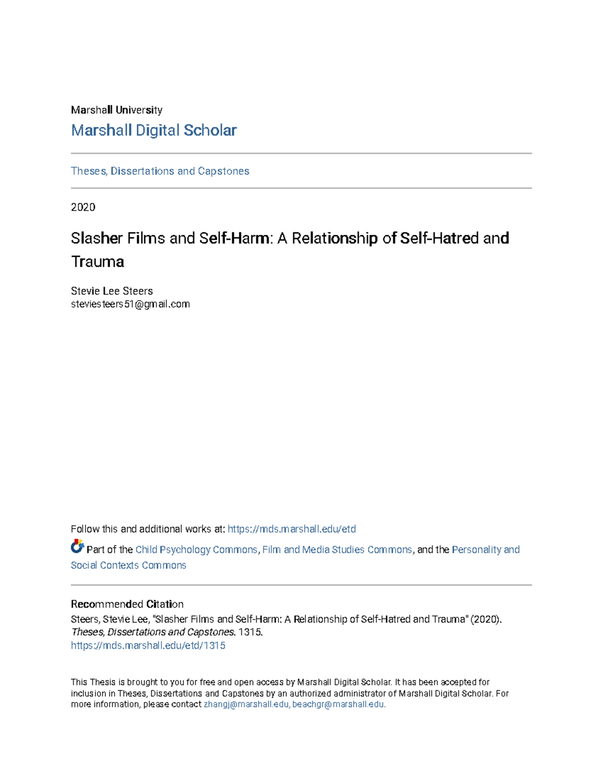 Slasher Films and Self-Harm A Relationship of Self-Hatred and Tr ...