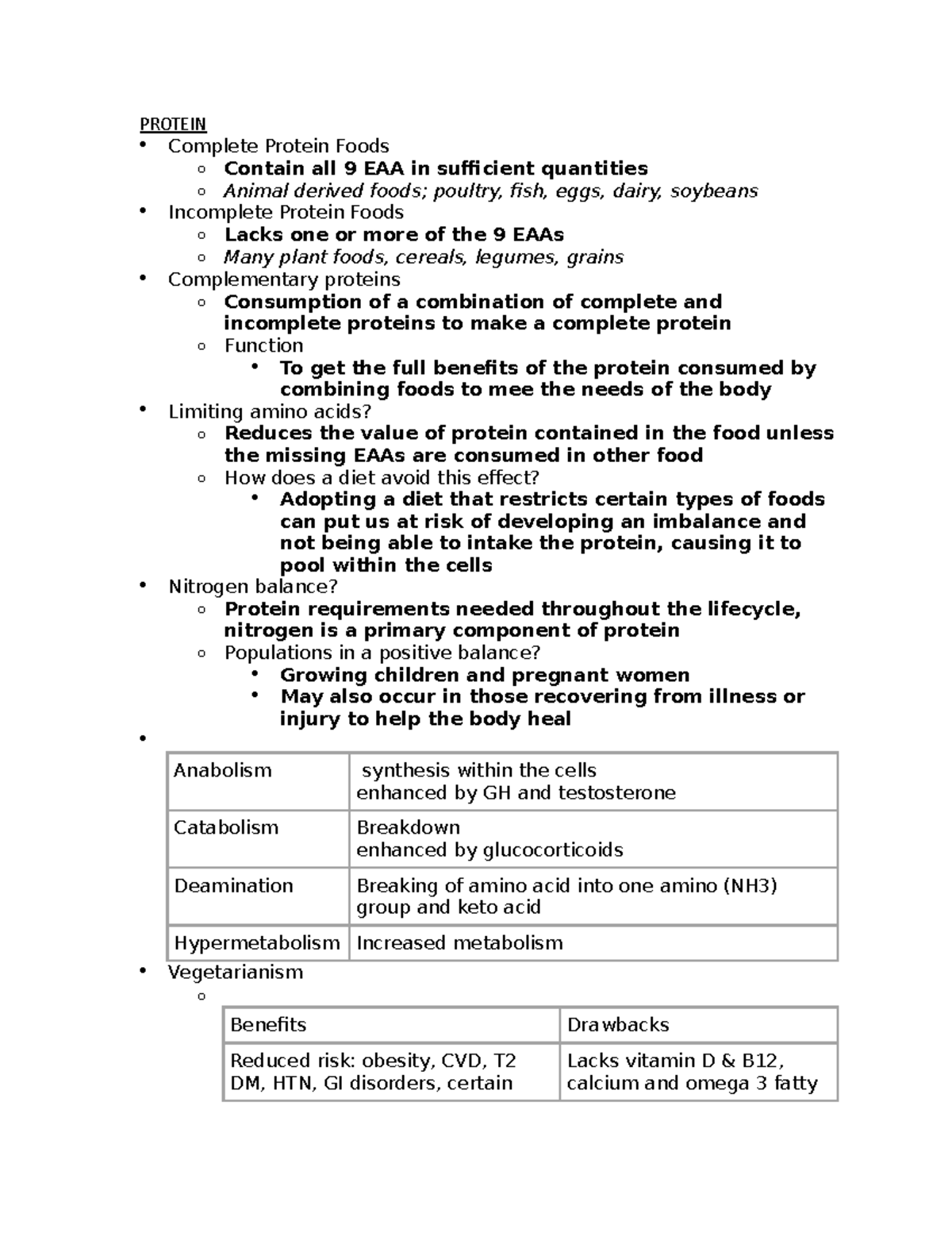 Exam 2 Nutrition - PROTEIN Complete Protein Foods o Contain all 9 EAA ...