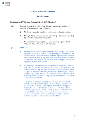 Tutorial 2 Questions - ECF2731/ECF5927 Managerial Economics Tutorial ...