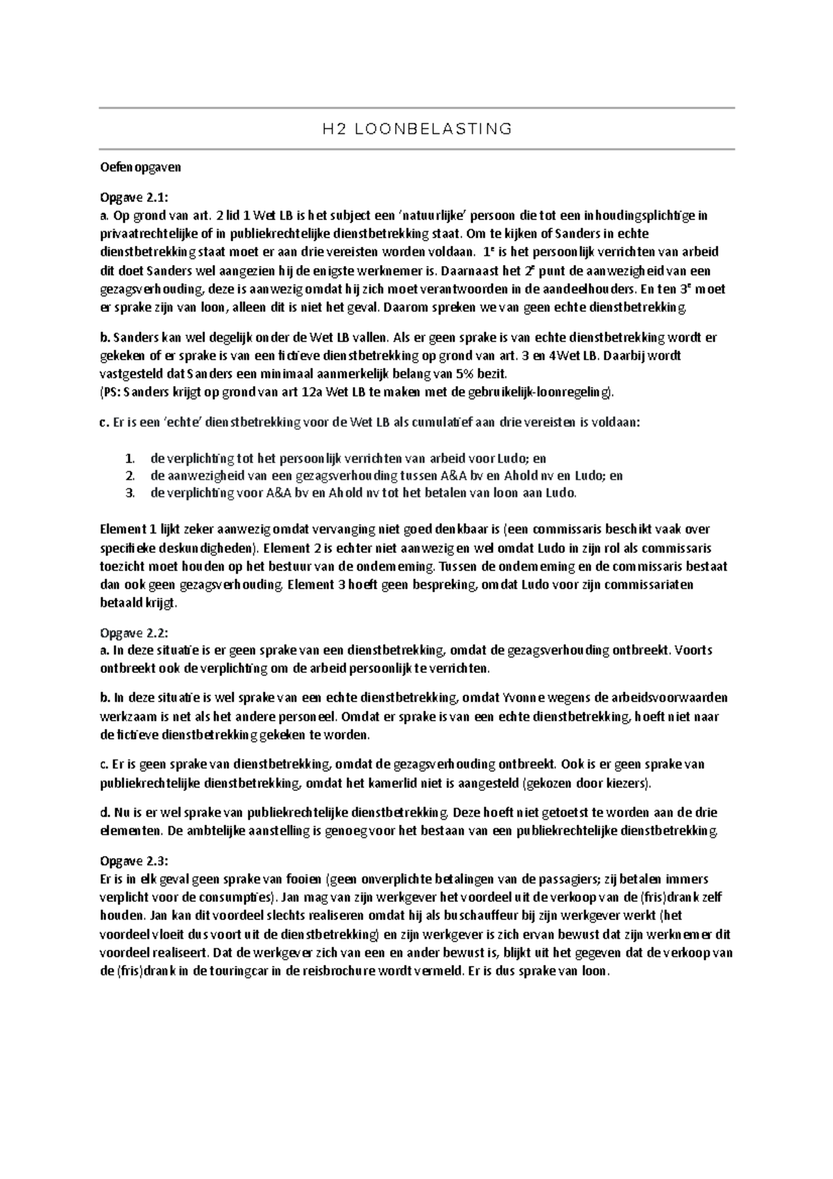 H2 Loonbelasting opgaven - H 2 LO O N B E L A S T I N G Oefenopgaven ...