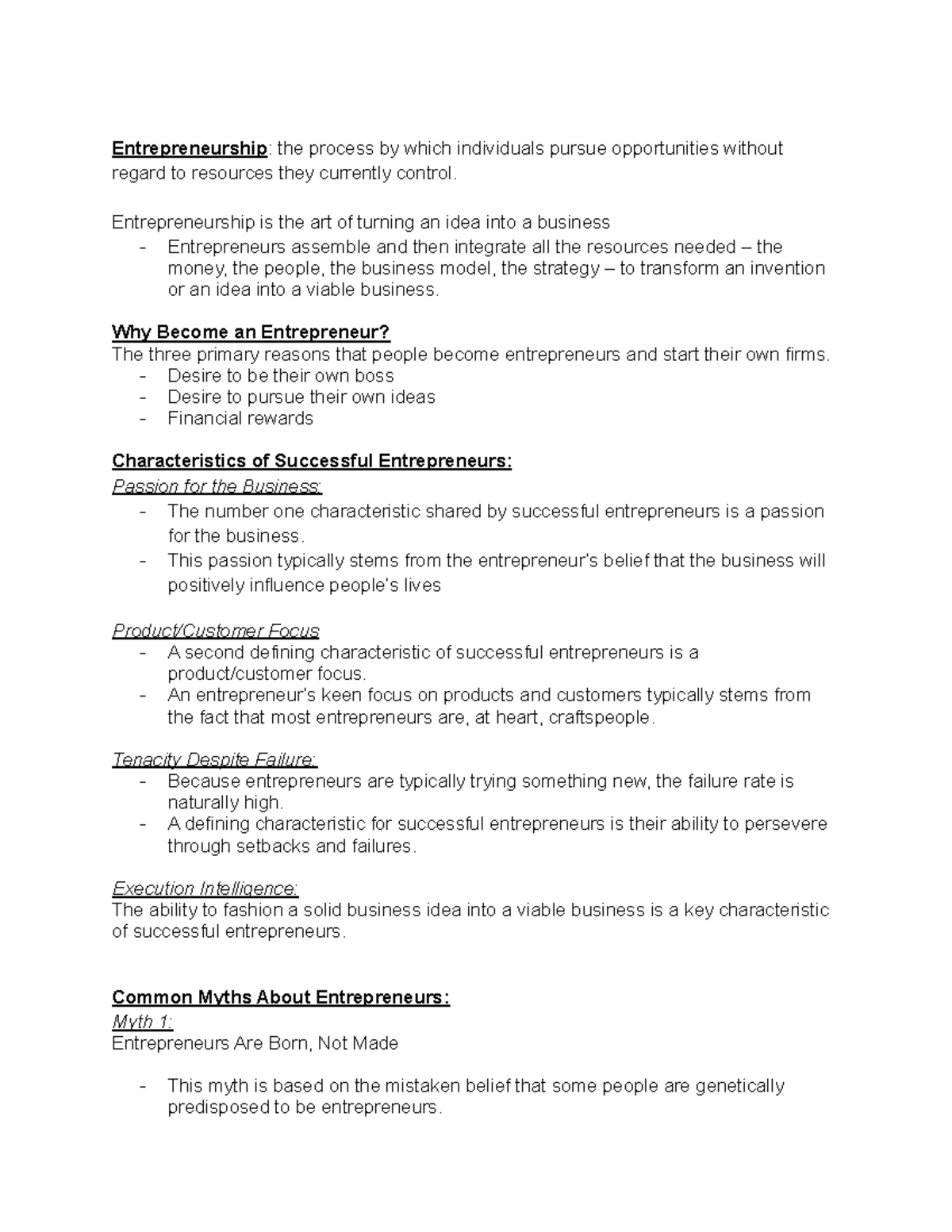 Introduction to Entrepreneurship - Entrepreneurship: the process by ...