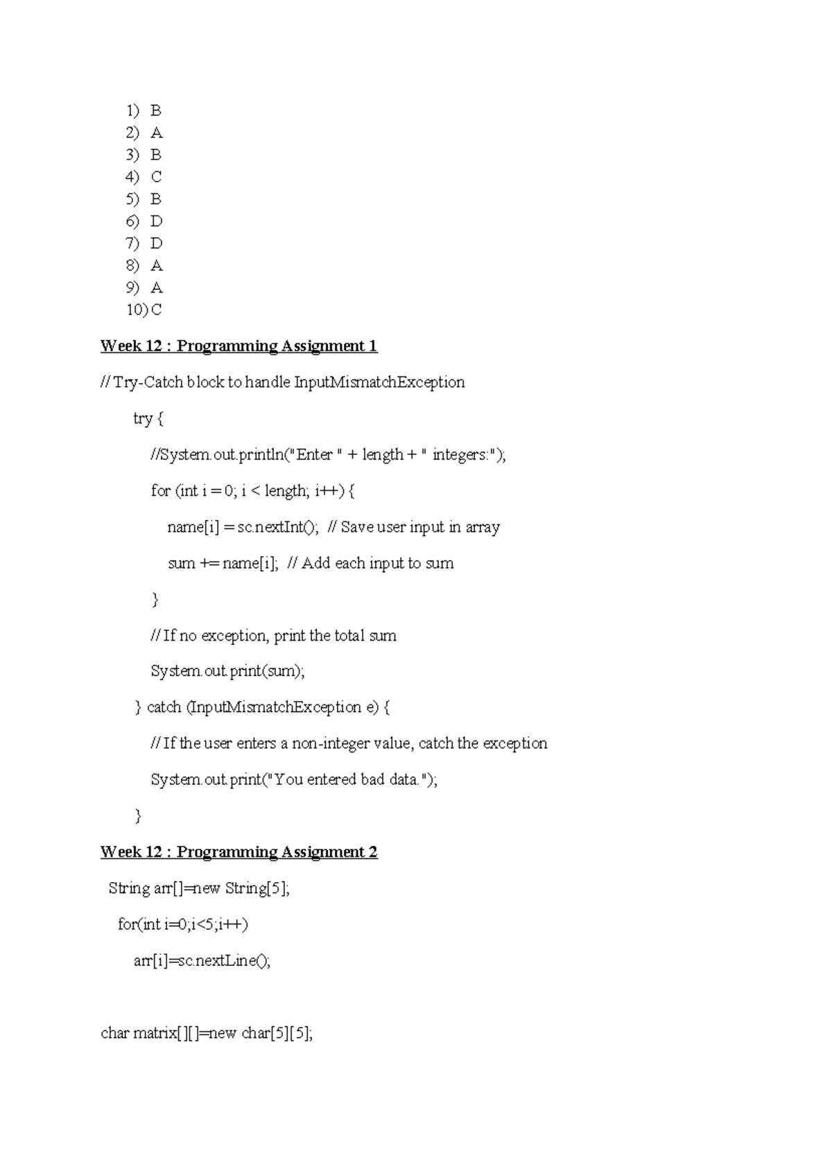 Nptel Java Week 12 2 - answers - 1) B 2) A 3) B 4) C 5) B 6) D 7) D 8 ...