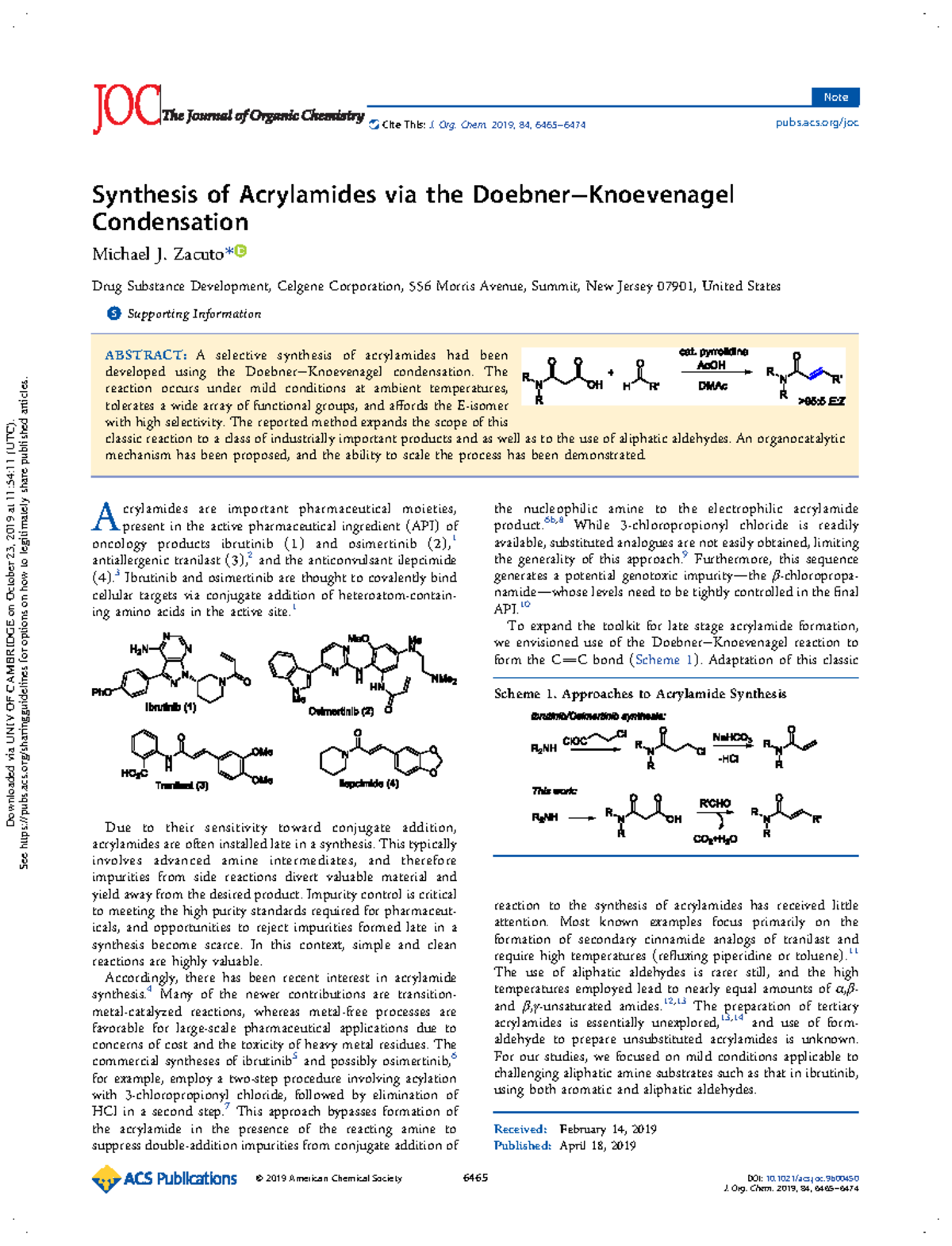 Acrilamidas doebnerknoevenagel - Synthesis of Acrylamides via the ...