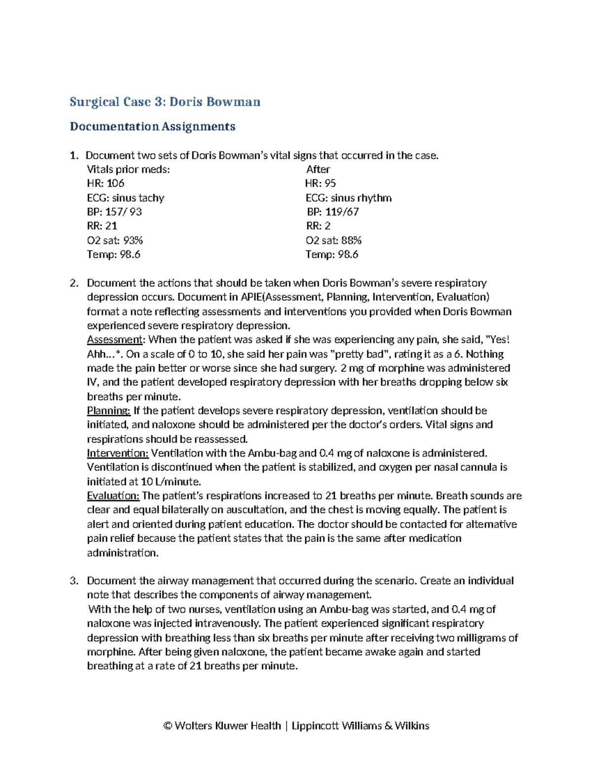 VSIM DB documentation assignment - Surgical Case 3: Doris Bowman Documentation Assignments ...