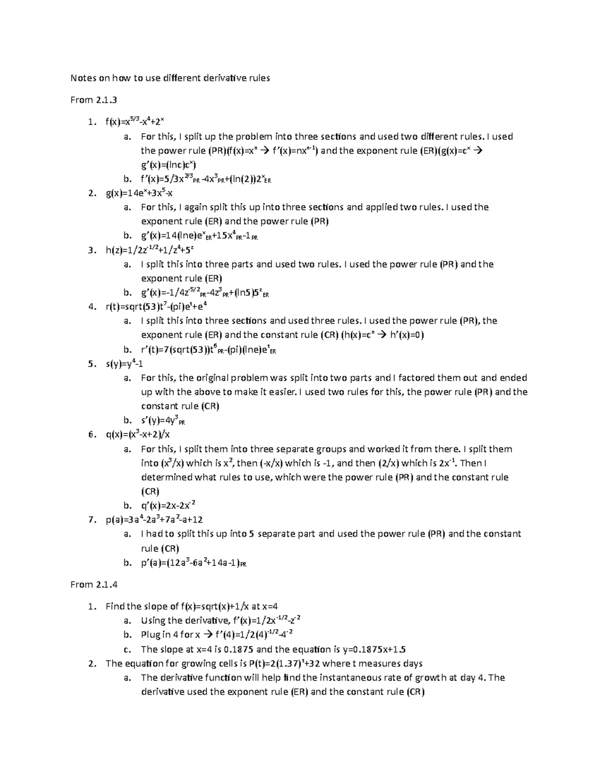 Notebook entry on derivative rules - Notes on how to use different ...