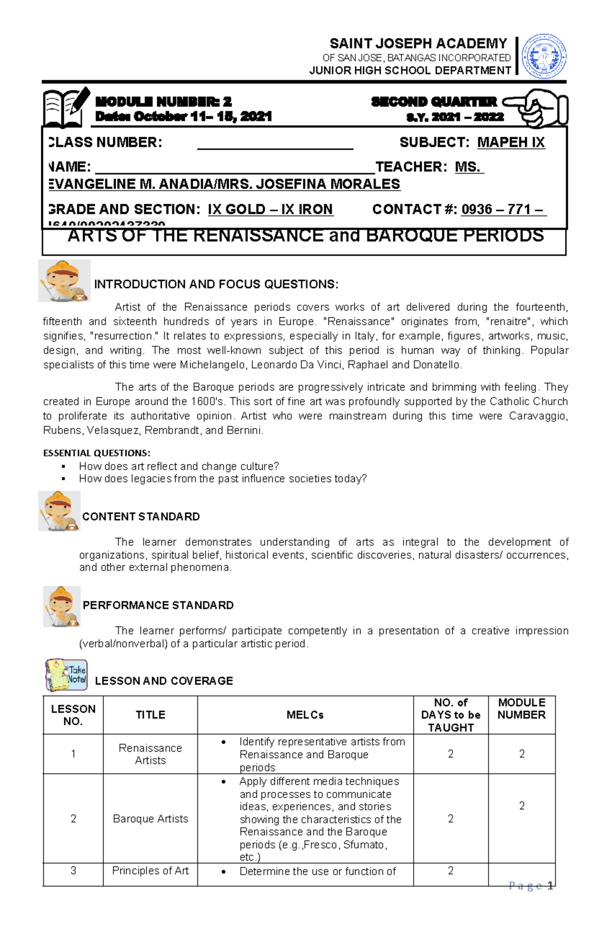 ARTS - OF SAN JOSE, BATANGAS INCORPORATED JUNIOR HIGH SCHOOL DEPARTMENT ...