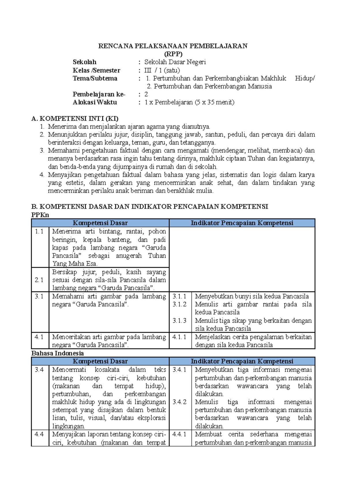 1 RPP K3 St2 Pb2 - Rpp kelas 3 subtema 2 pelajaran 2 - RENCANA PELAKSANAAN PEMBELAJARAN (RPP ...