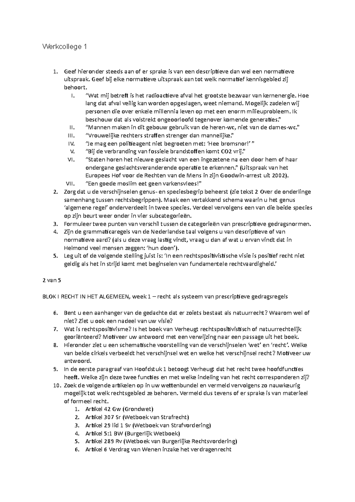 RECHT ALS SYSTEEM VAN PRESCRIPTIEVE GEDRAGSREGELS - Werkcollege 1 Geef ...