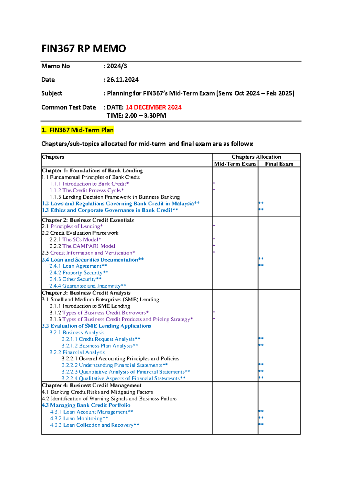 FIN367 RP MEMO - FIN367 RP MEMO Memo No : 2024/ Date : 26. Subject ...