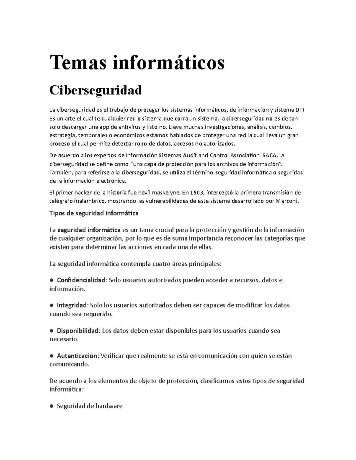 Ciberseguridad - tarea - Temas informáticos Ciberseguridad La ...