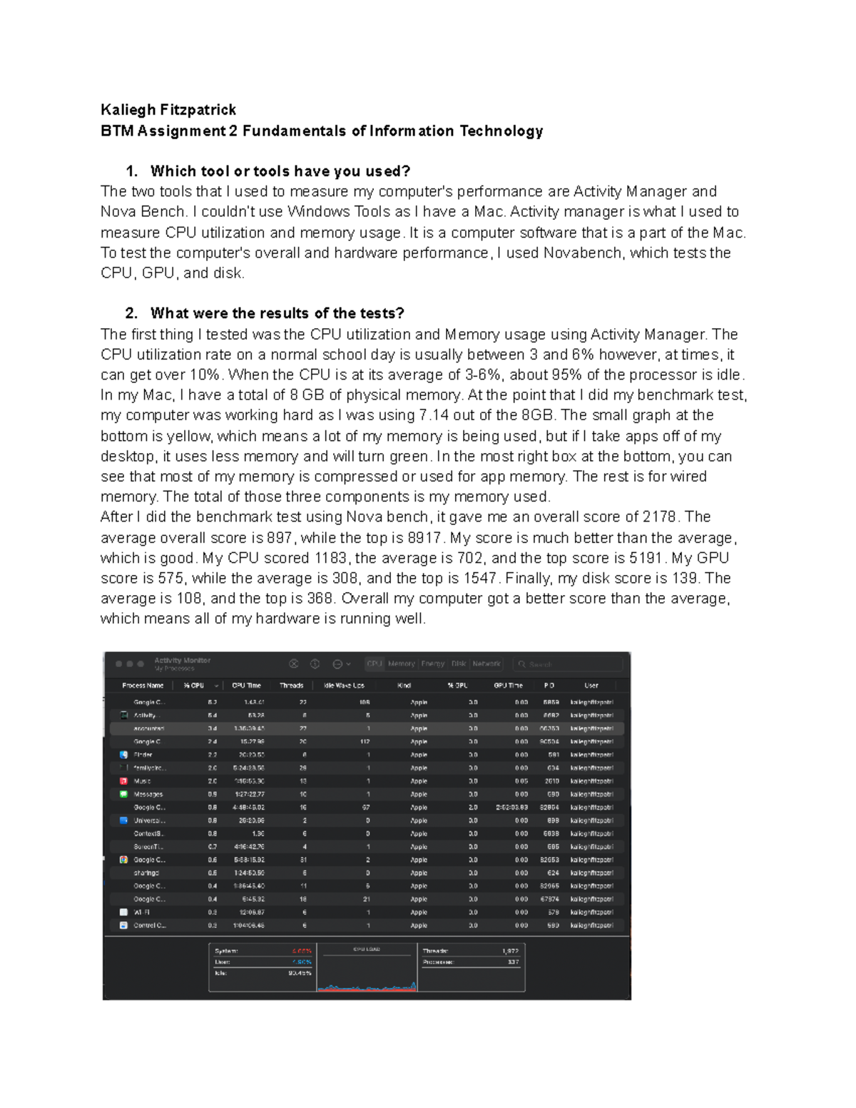 BTM Assignment 2 - Kaliegh Fitzpatrick BTM Assignment 2 Fundamentals of Information Technology ...