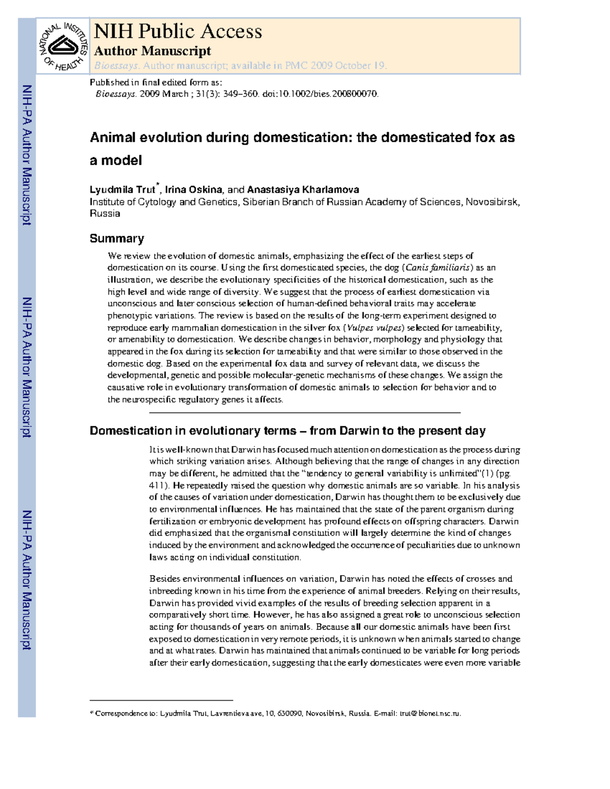Animal Evolution during Domestication - Using the first domesticated ...
