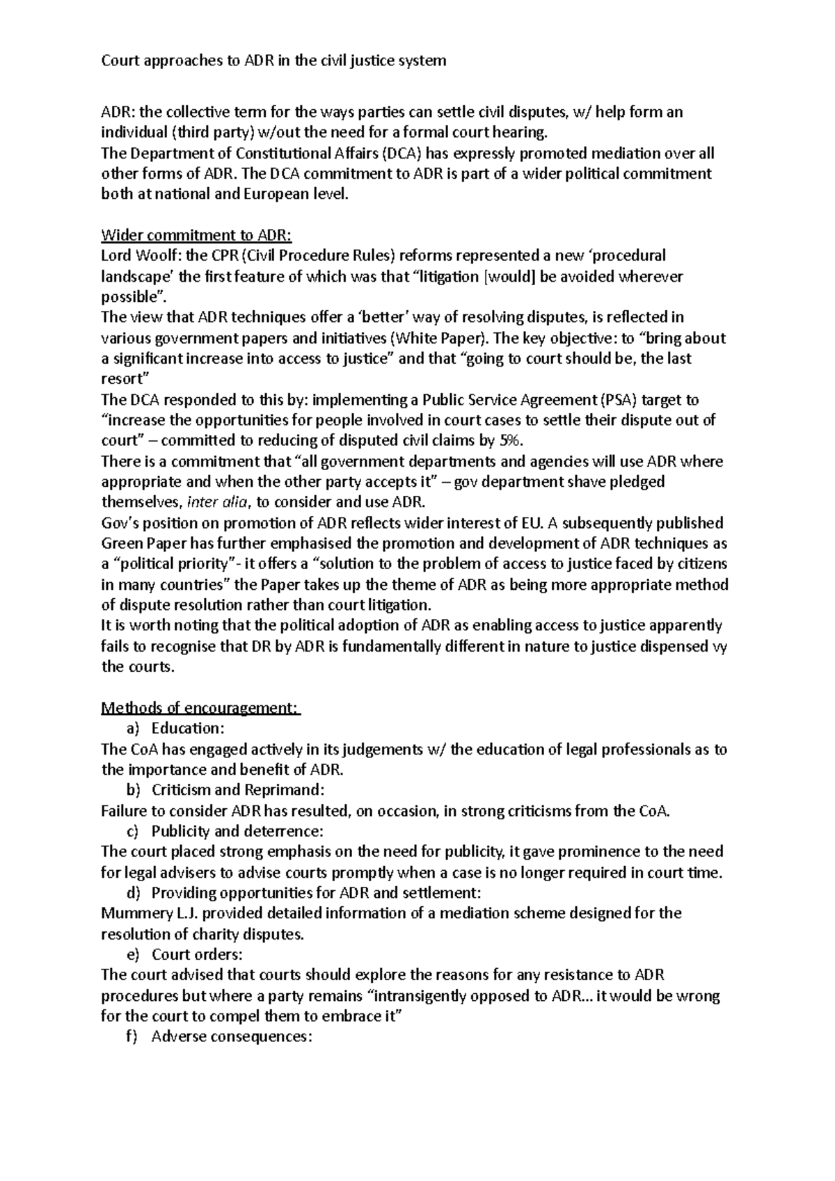 court approaches to ADR in the civil justice system - The Department of ...