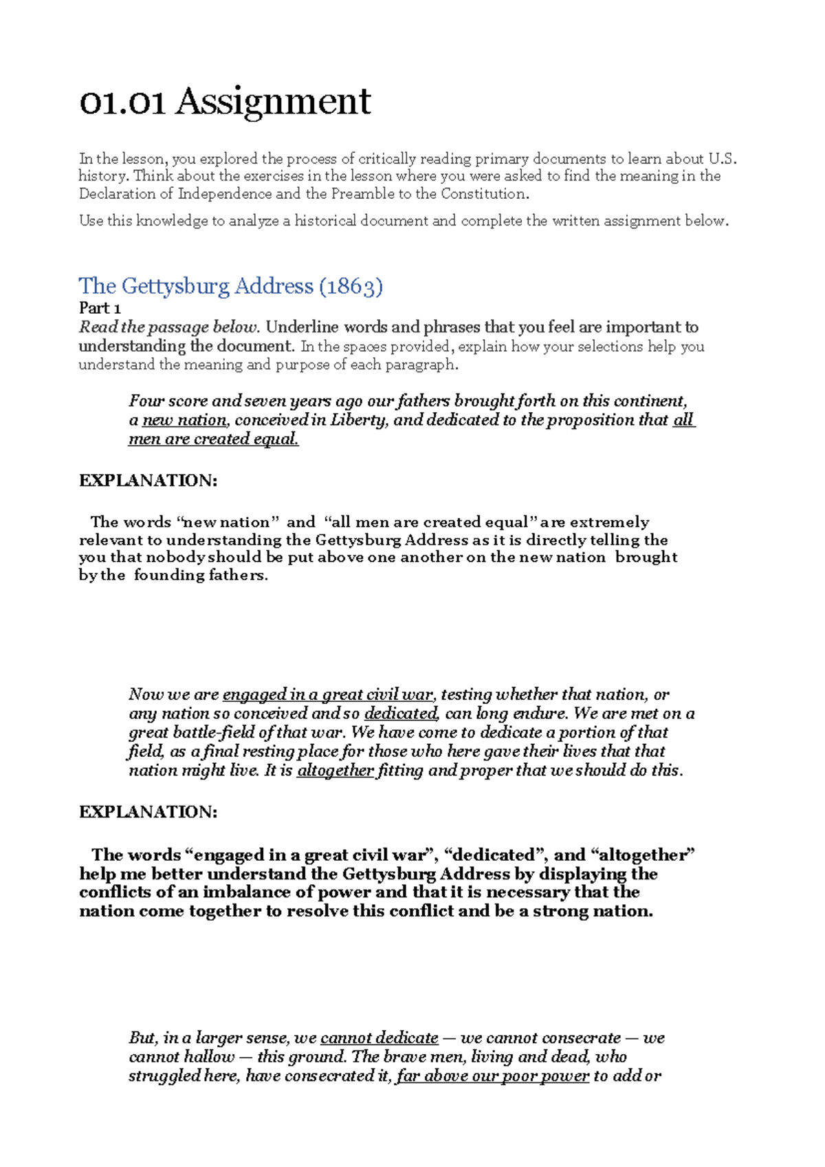 0101 assignment template - 01 Assignment In the lesson, you explored the process of critically ...