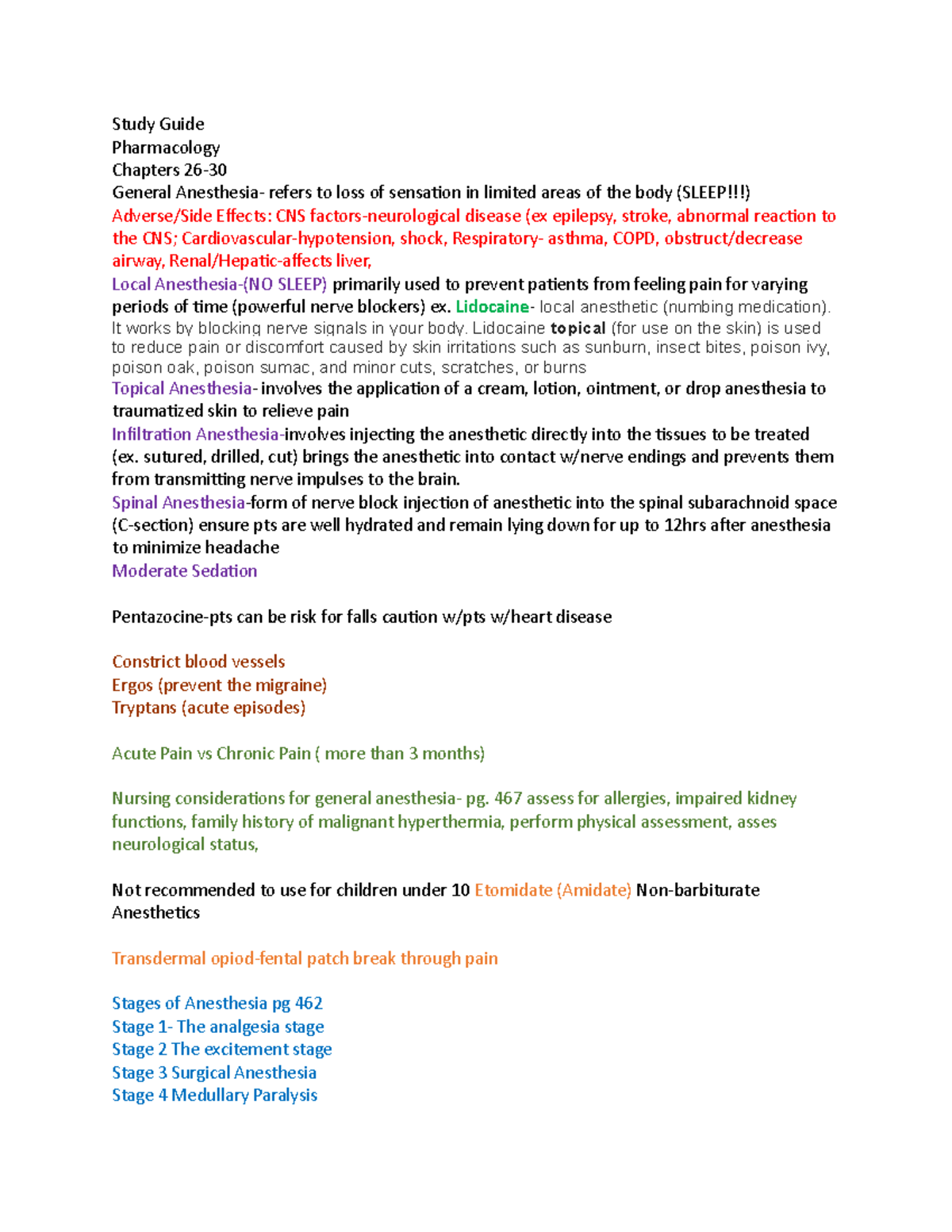 Study Guide Pharm Ch 26-30 - Study Guide Pharmacology Chapters 26 ...