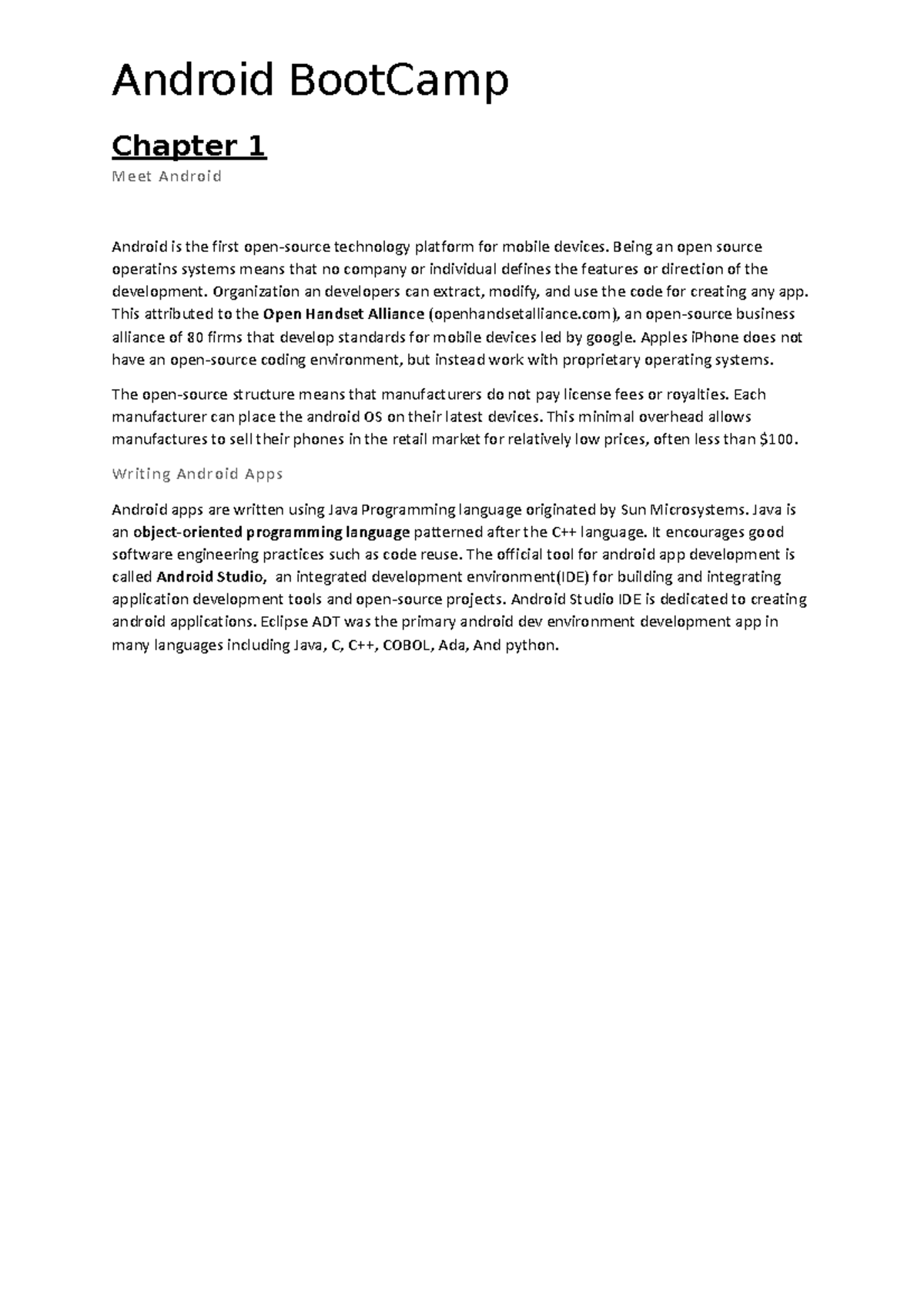 Chapter 1 - Android BootCamp Chapter 1 Meet Android Android is the first open-source technology ...