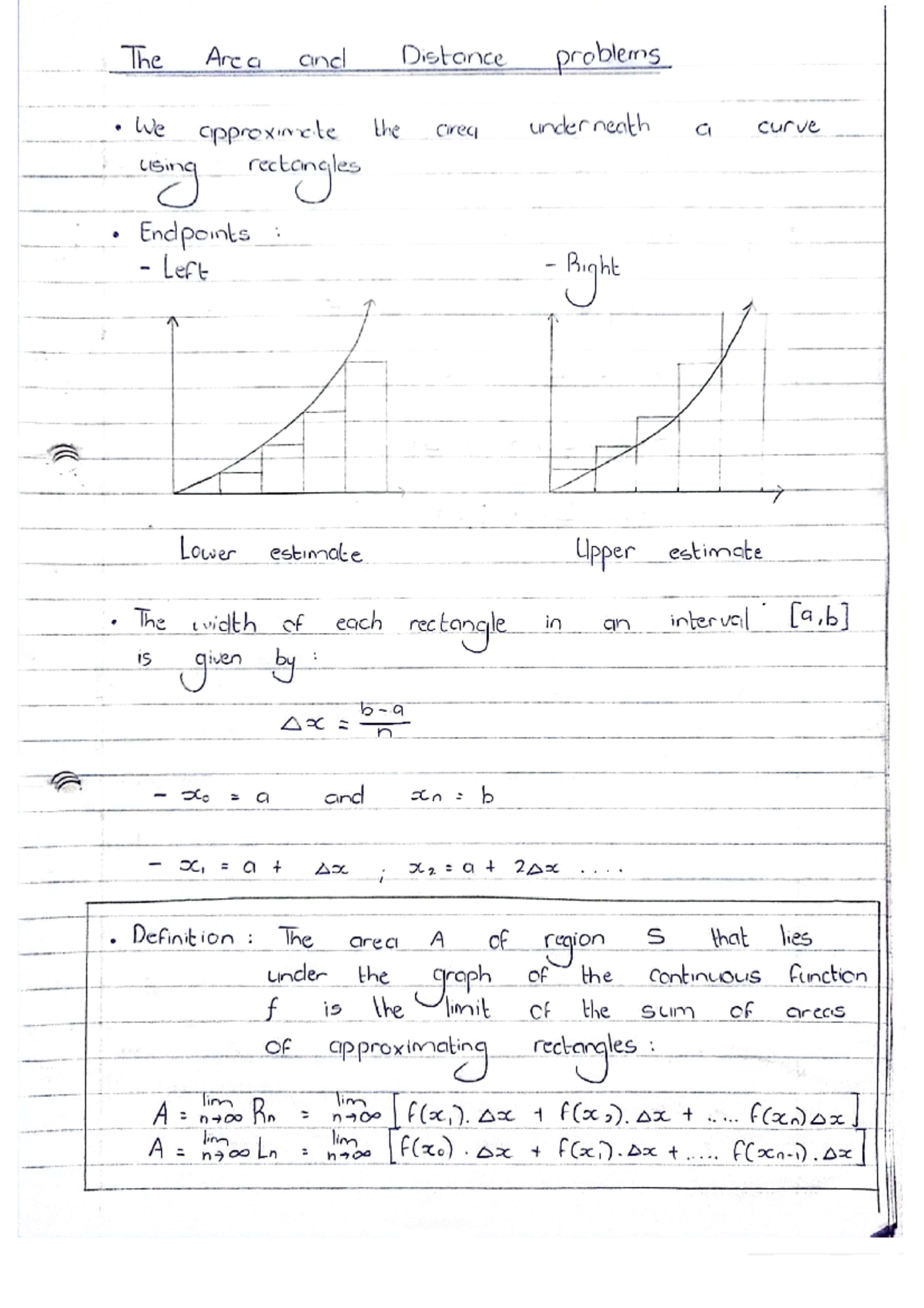 Area and Distance problems/Definite integrals (Summary) - The Area and ...
