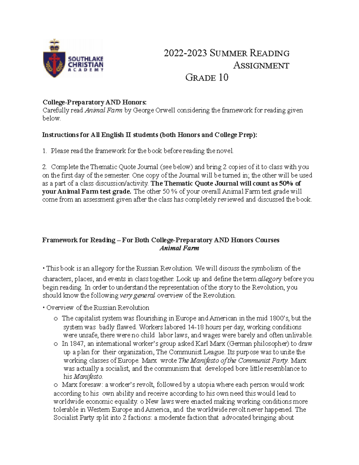 English II CP and Honors Summer Reading - 2022-2023 SUMMER READING ...