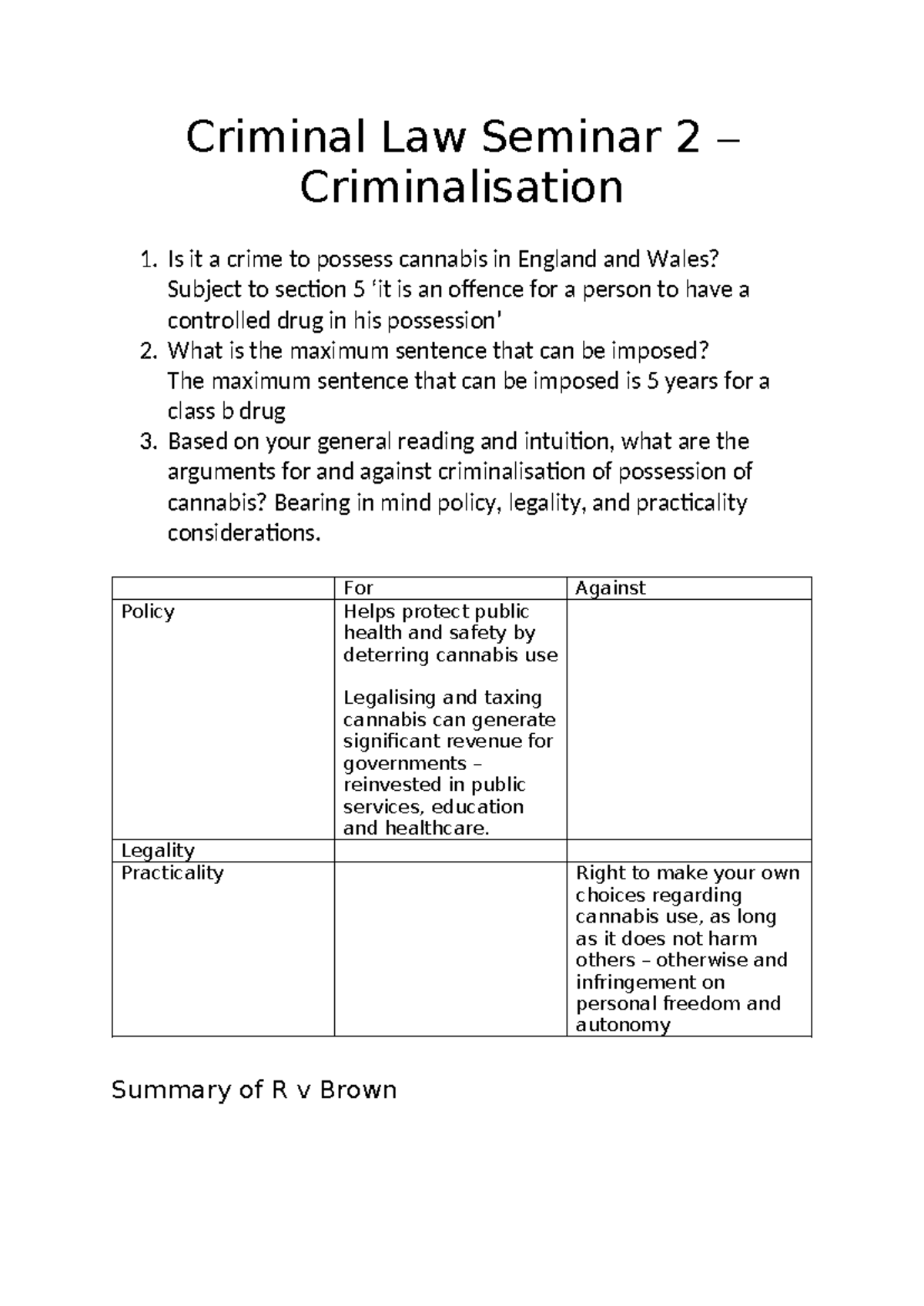Criminal law - seminar 2 - Criminal Law Seminar 2 – Criminalisation 1 ...