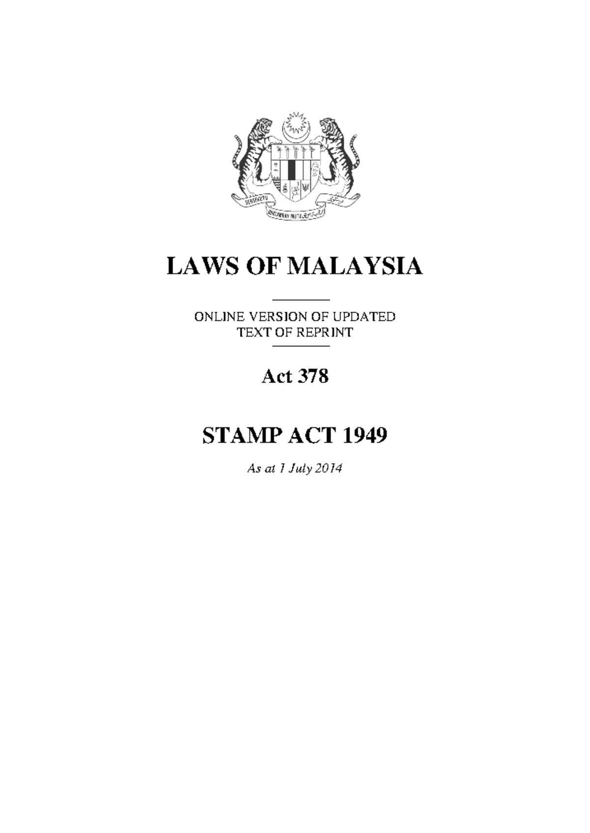 Stamp Act 1949 AMENDMEND - LAWS OF MALAYSIA ONLINE VERSION OF UPDATED ...