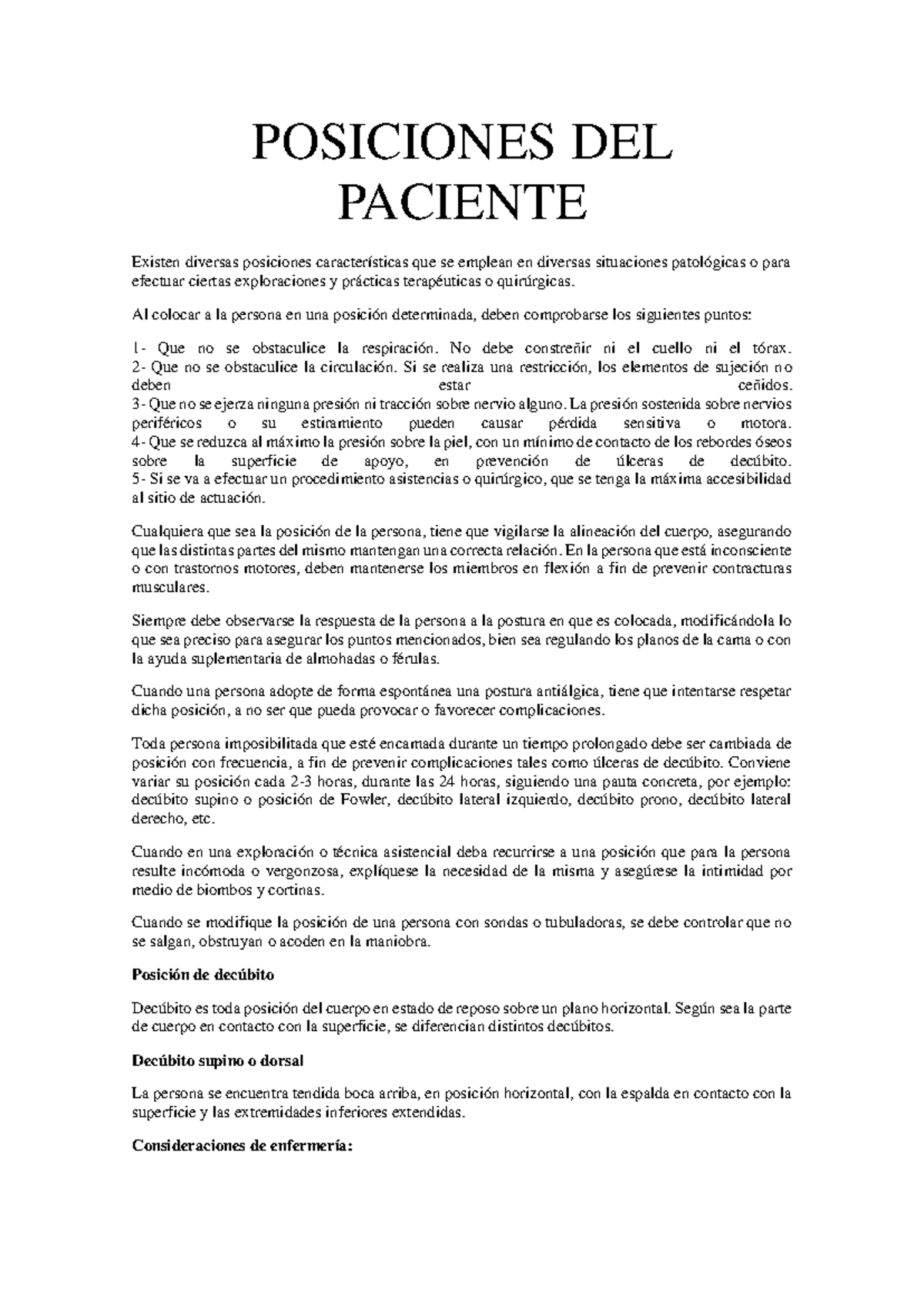 Posiciones Anatomicas 1 - POSICIONES DEL PACIENTE Existen diversas ...