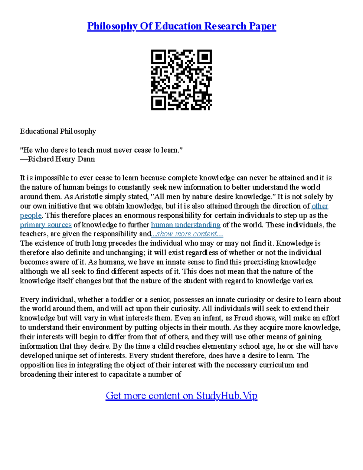 Educational Philosophy Essay - Philosophy Of Education Research Paper ...