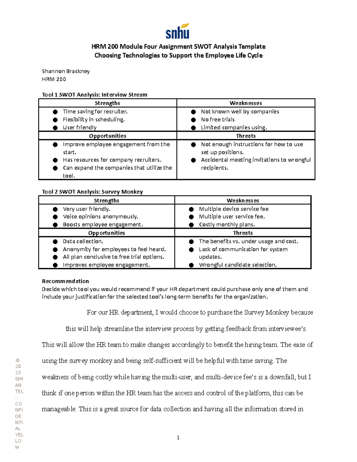 HRM 200 Module Four Assignment SWOT Analysis - Flexibility in ...
