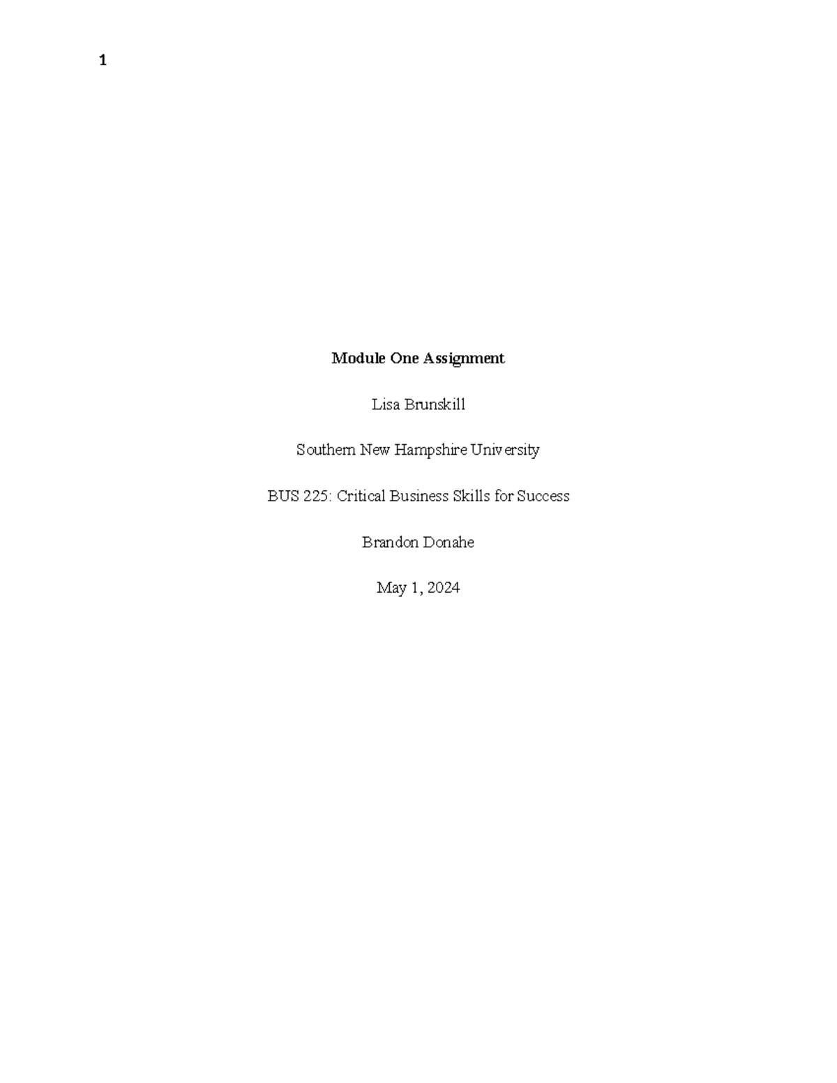 BUS225 Module One Assignment - Module One Assignment Lisa Brunskill ...