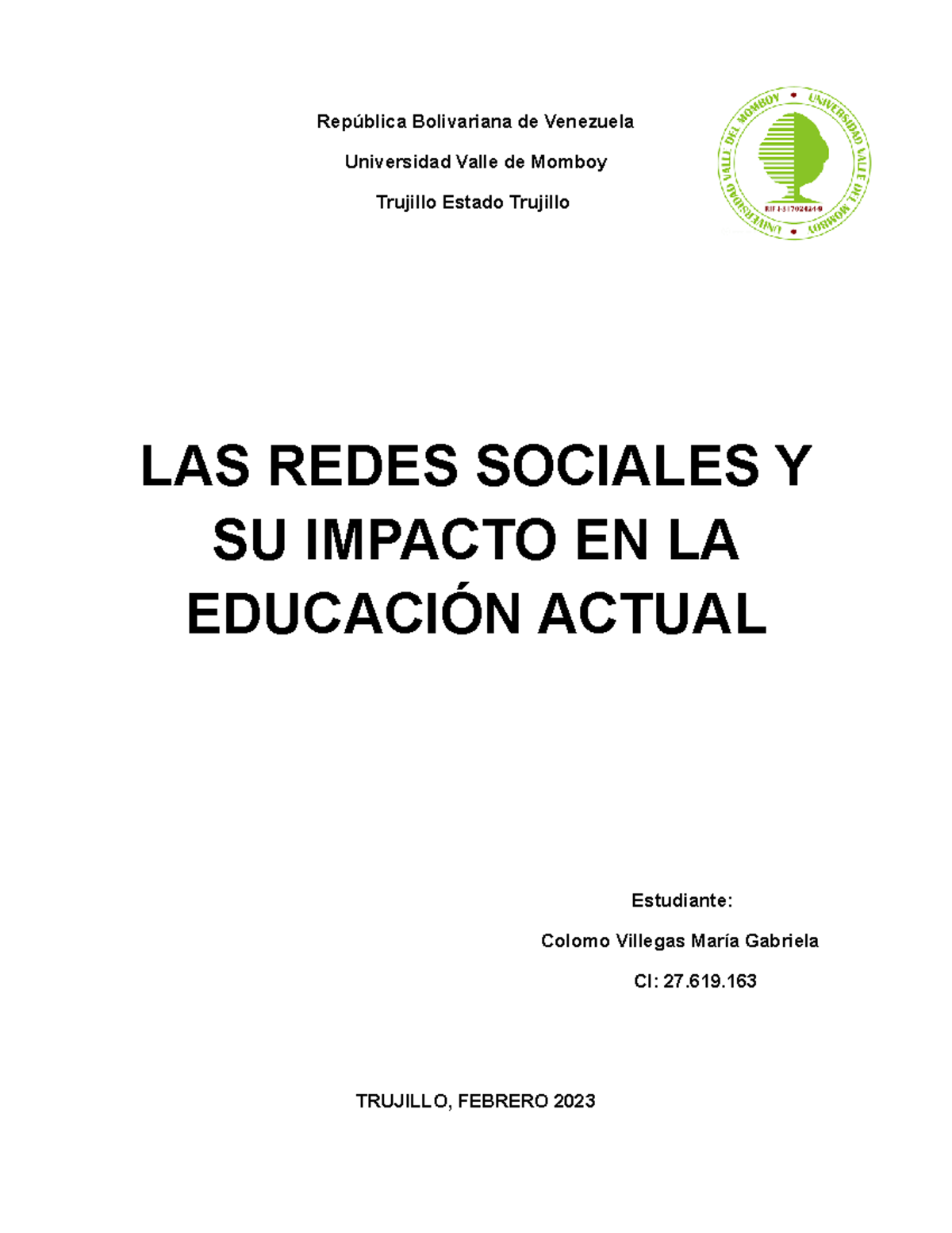 LAS Redes Sociales - República Bolivariana de Venezuela Universidad ...