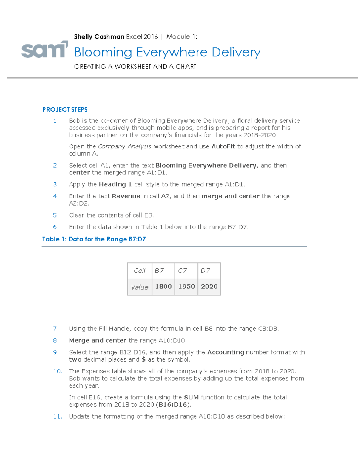 ASM452 class exercise Excel - Shelly Cashman Excel 2016 | Module 1 ...
