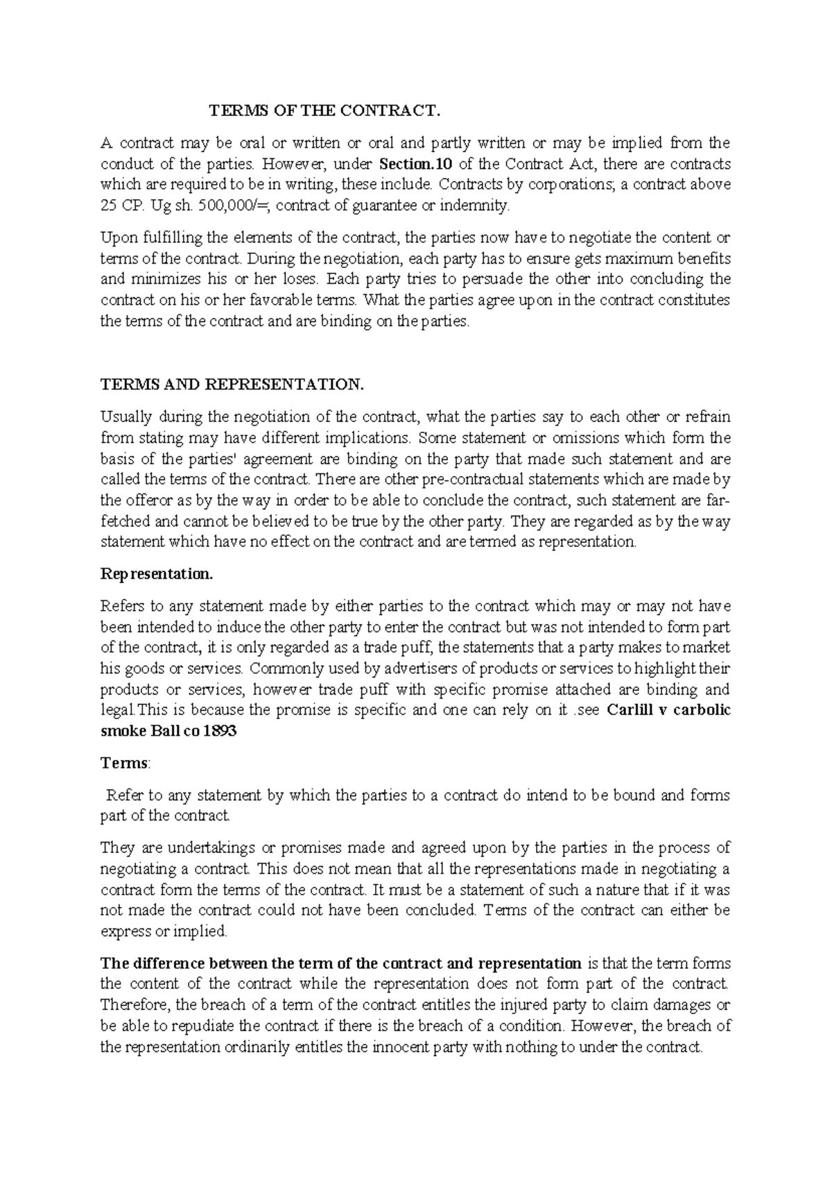 Terms OF THE Contract - TERMS OF THE CONTRACT. A contract may be oral ...