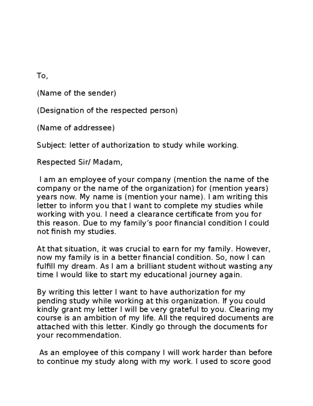 Permission Letter for study 06 2021 03 - To, (Name of the sender ...