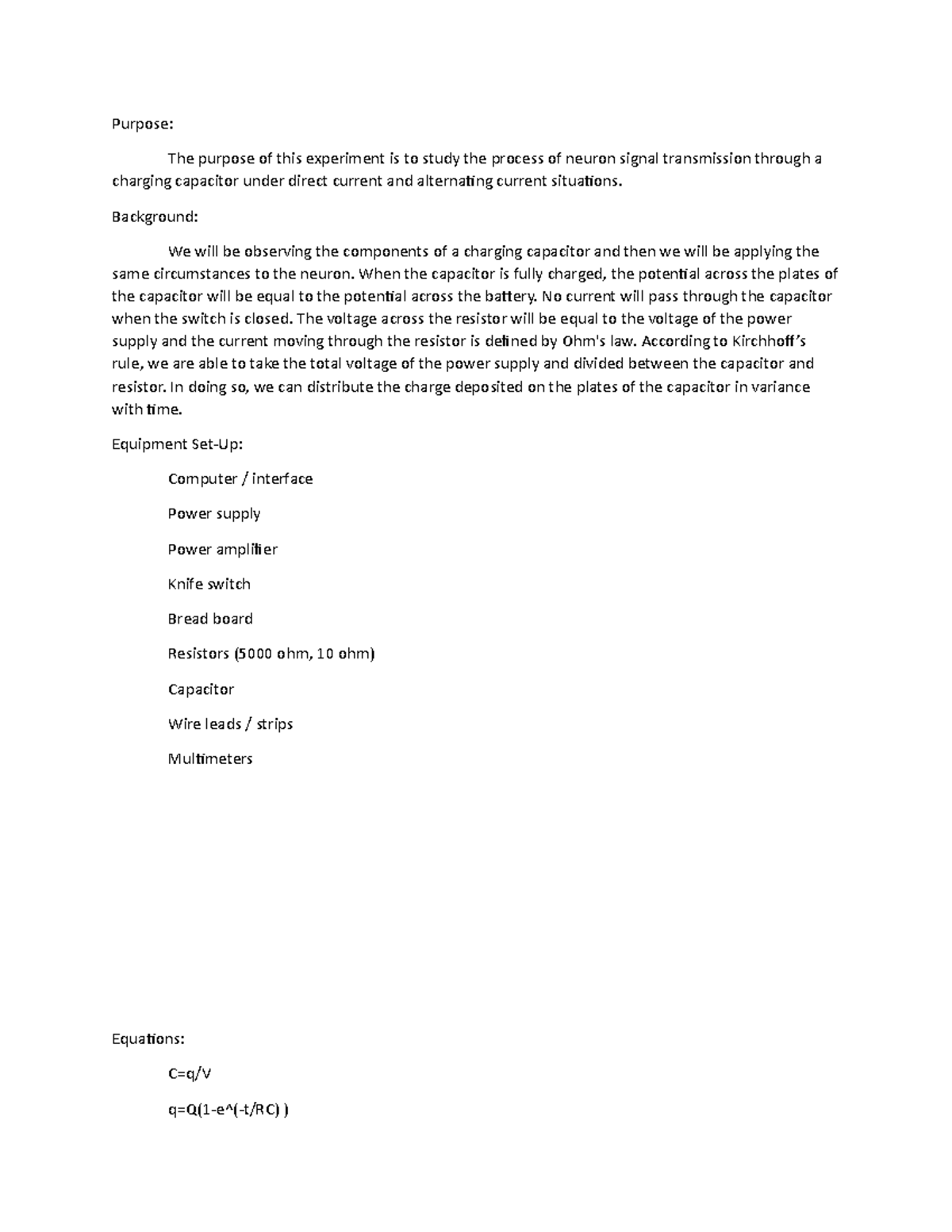 Exp 21 RC Circuits - Physics lab II experiment 21 - Purpose: The ...