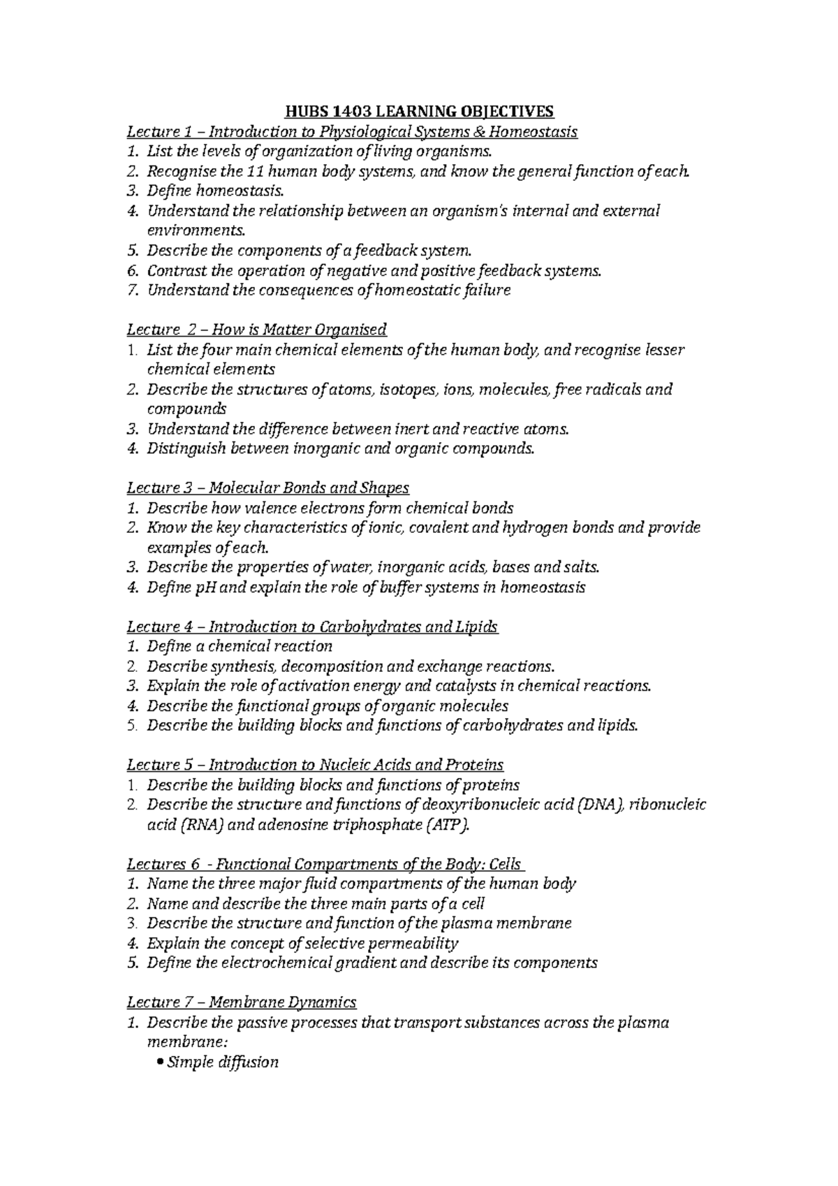 Learning Objectives HUBS 1403 - HUBS 1403 LEARNING OBJECTIVES Lecture 1 ...