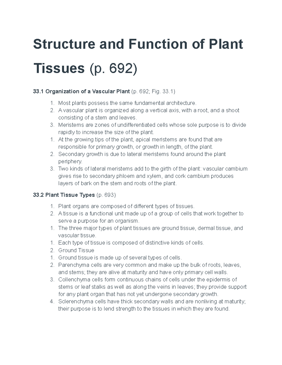 Chp 33 bio notes - Structure and Function of Plant Tissues (p. 692) 33 ...