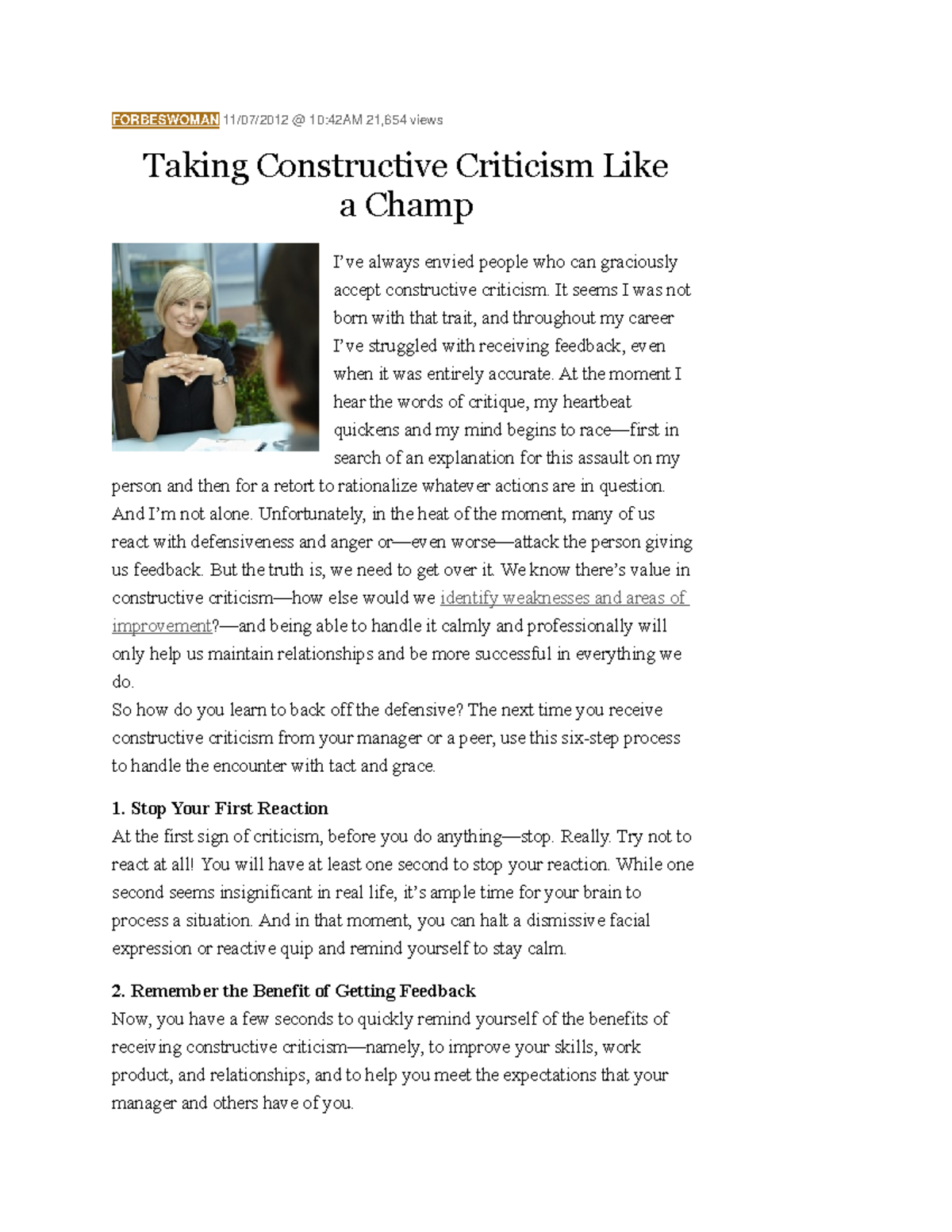 Taking constructive criticism reading - FORBESWOMAN 11/07/2012 @ 10 ...