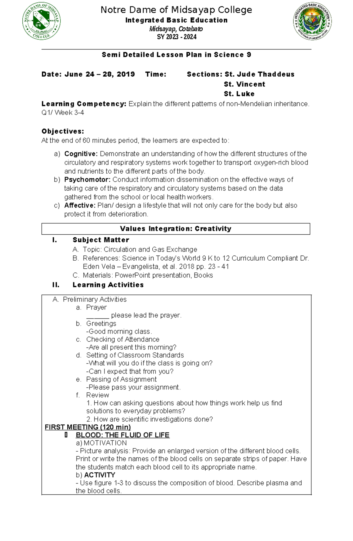 Lesson-Plan-Template Only - Notre Dame of Midsayap College Integrated ...