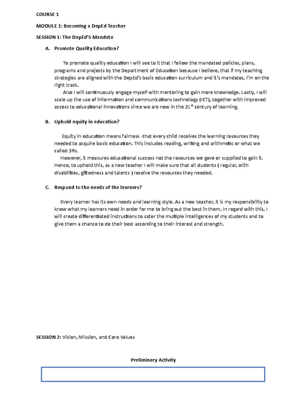 Course 1-6 - abhbaaaaaaaaa - COURSE 1 MODULE 1: Becoming a DepEd ...