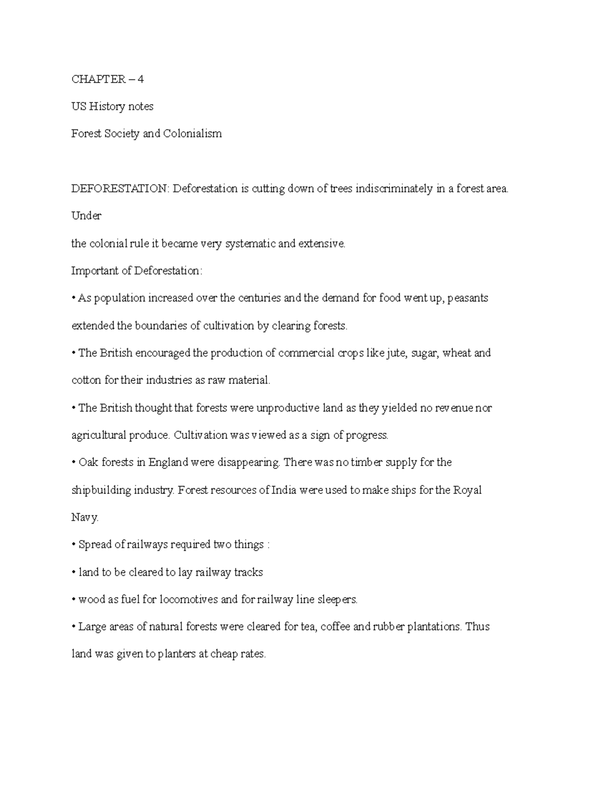 Chapter – 4 US History 1 - Notes - CHAPTER – 4 US History notes Forest ...