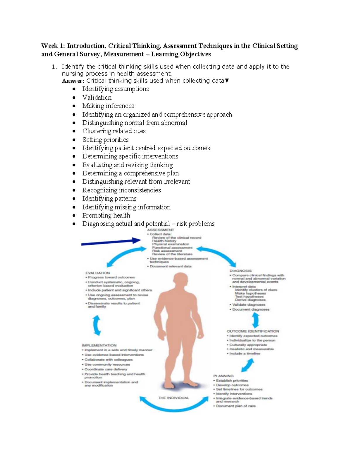 NURS 1068 Week 1 Notes Objectives - Week 1: Introduction, Critical ...