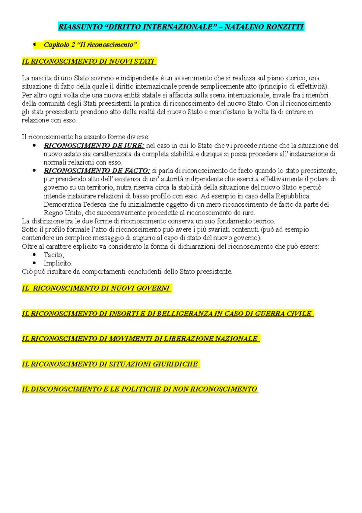Riassunto “ Diritto Internazionale” – Natalino Ronzitti • Capitolo 2 ...